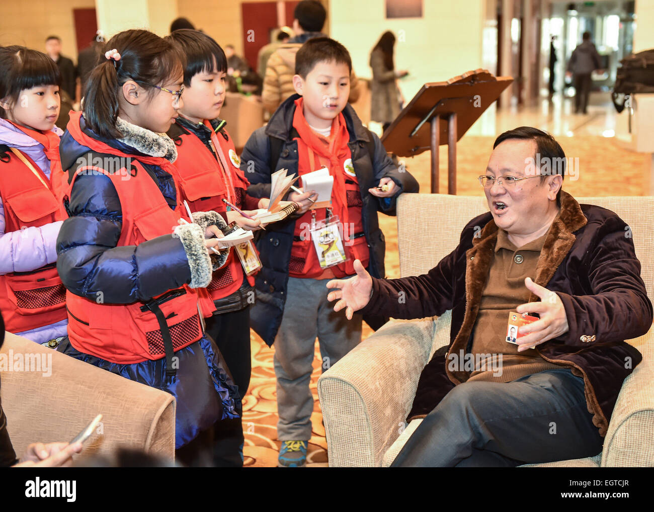 Beijing, China. 2nd Mar, 2015. Young journalists from a press corps ...