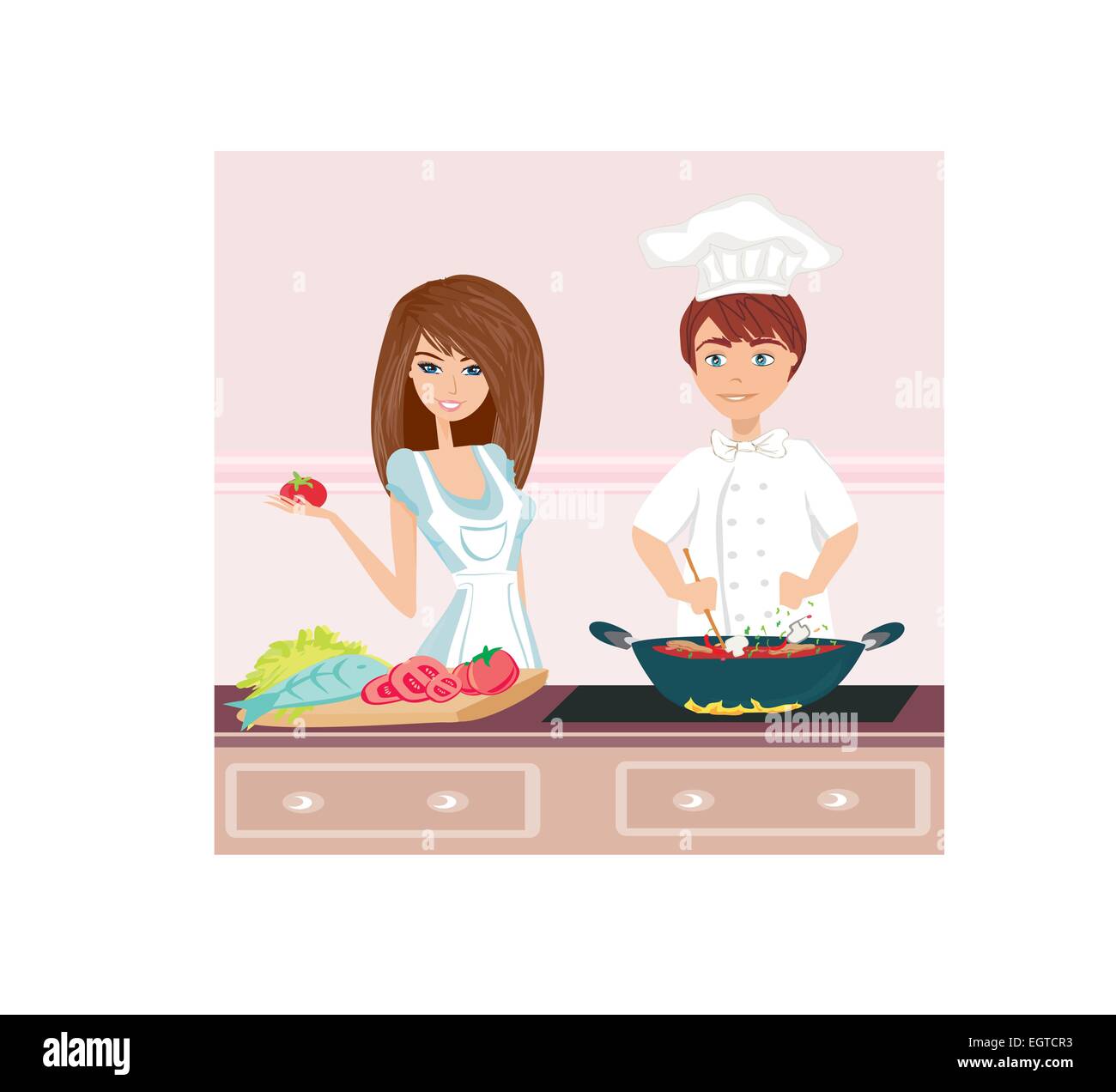 Couple cooking dinner Stock Vector Image & Art - Alamy