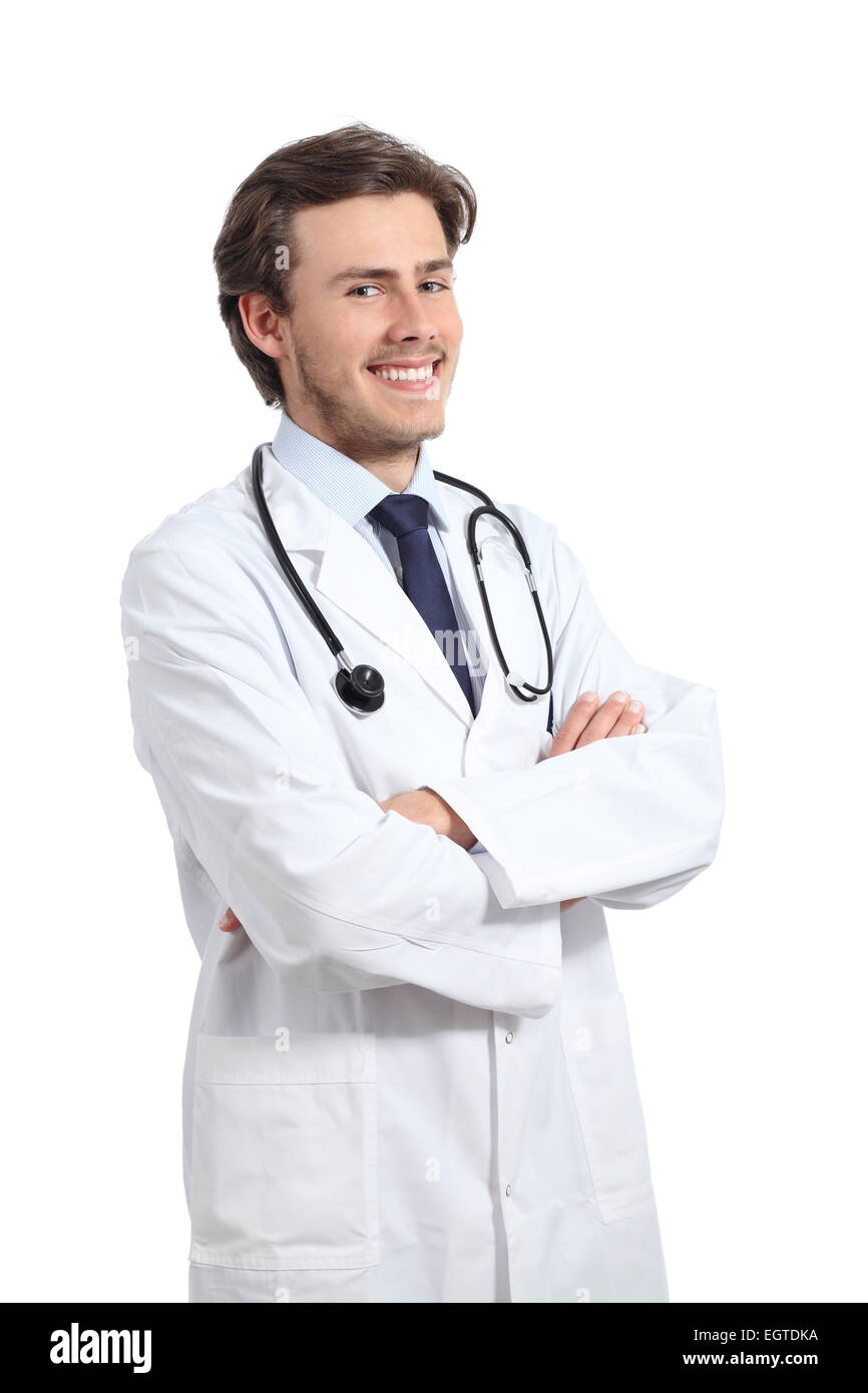 Young happy doctor man posing with folded arms smiling confident ...