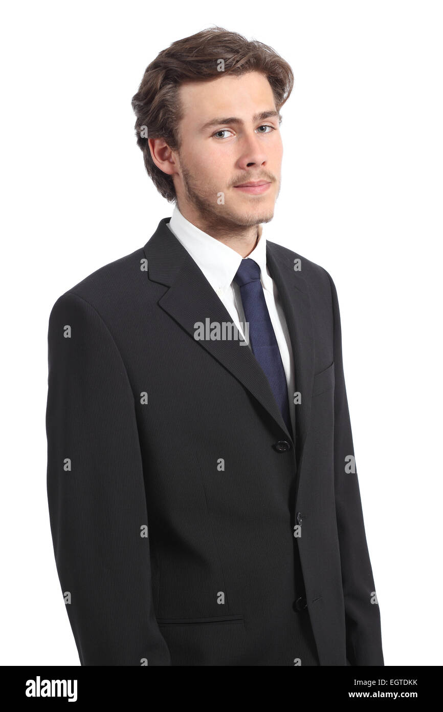 Young serious business man portrait isolated on a white background ...