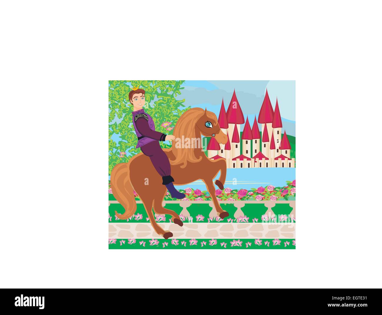 Prince riding a horse to the castle Stock Vector Image & Art - Alamy