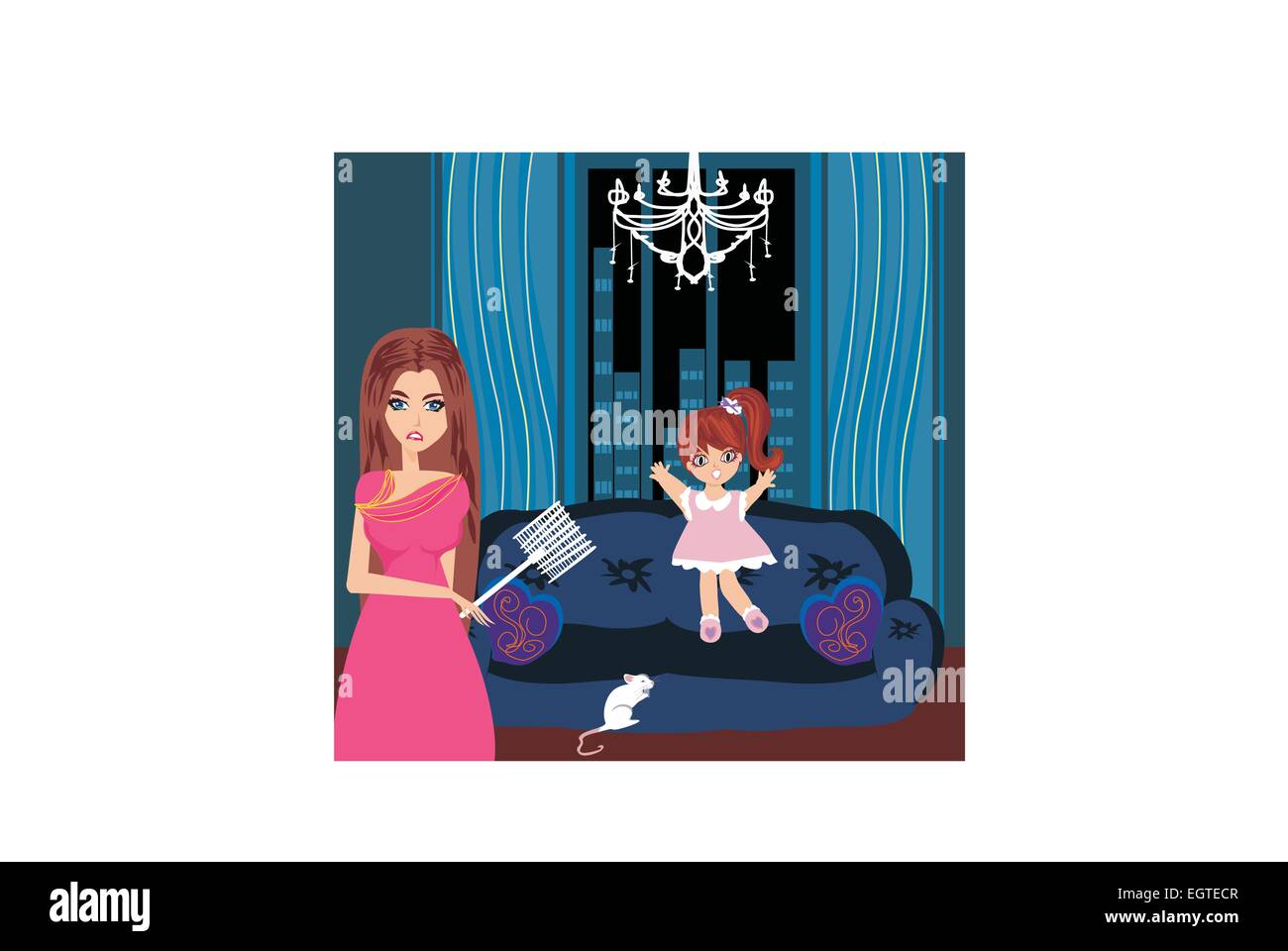 Leather sofa in living Stock Vector Images - Alamy