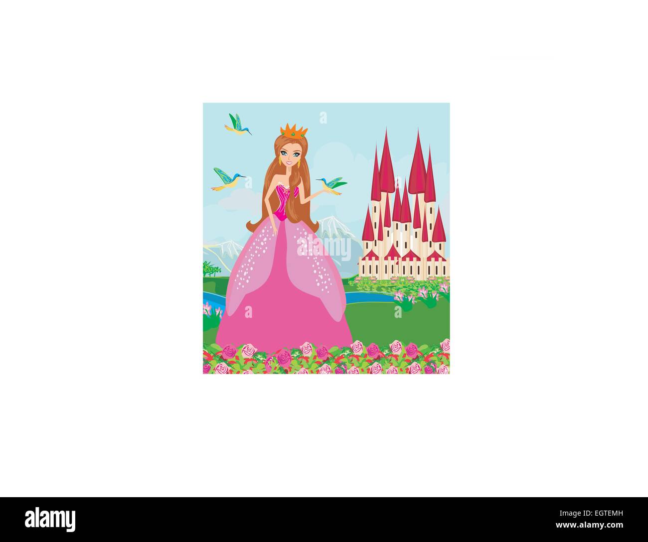 princess with birds in the garden Stock Vector Image & Art - Alamy