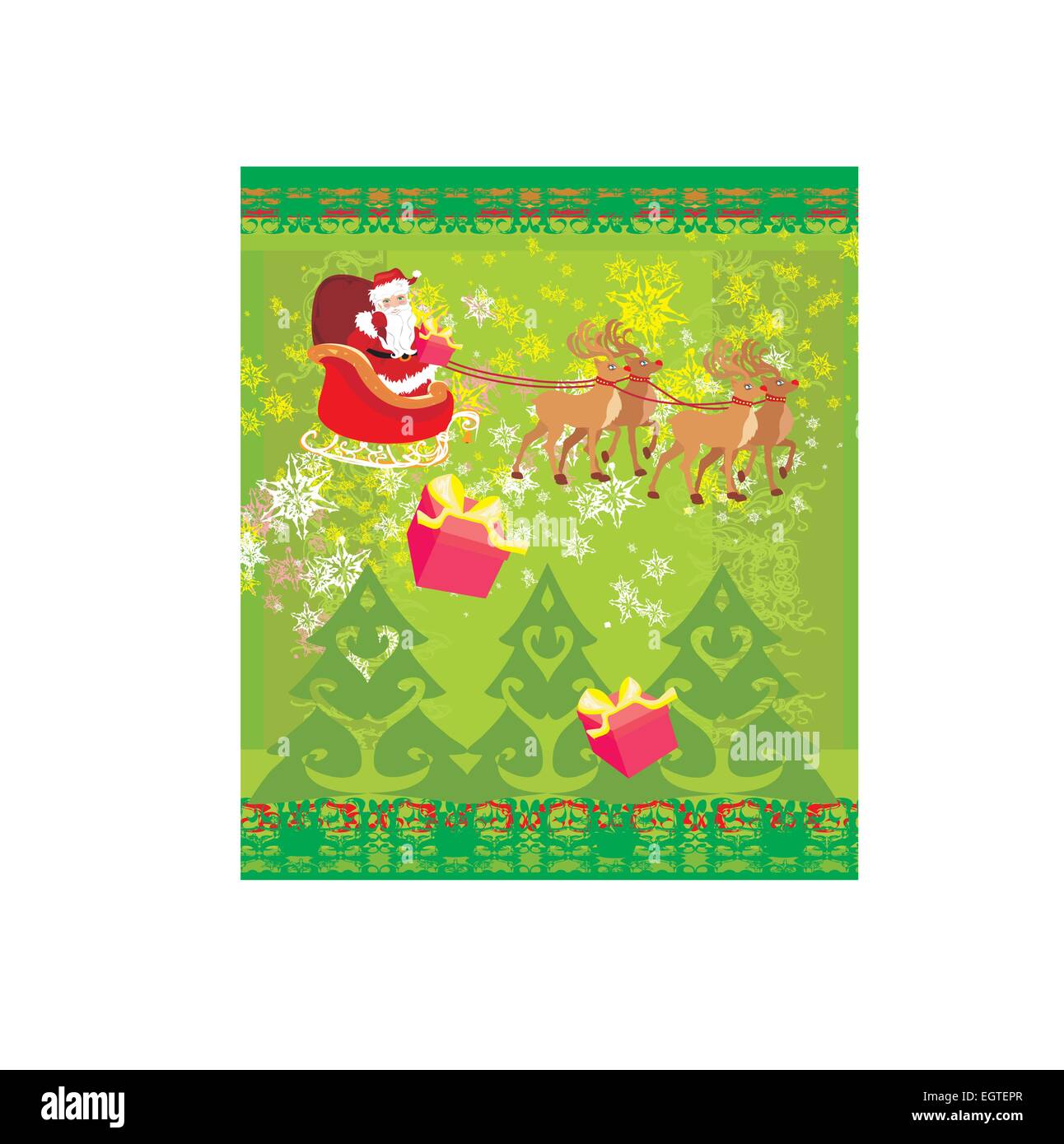 Santa Claus and reindeer - Abstract Christmas card Stock Vector Image ...