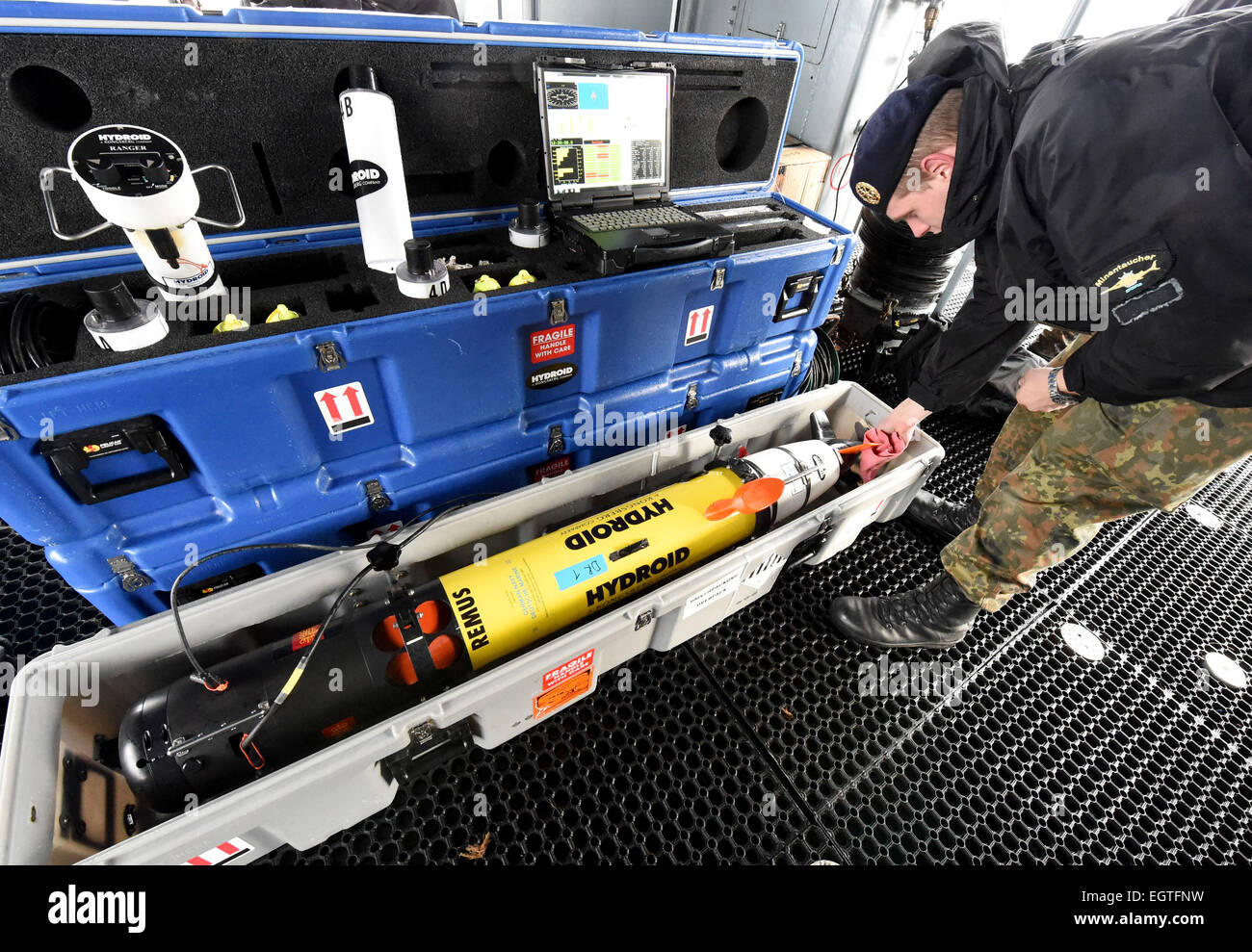 Kiel, Germany. 02nd Mar, 2015. A submarine drone of the 'Remus' type ...