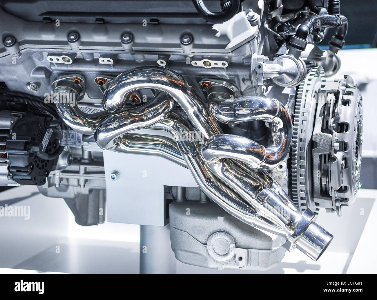 the new shiny car engine on exhibition Stock Photo - Alamy