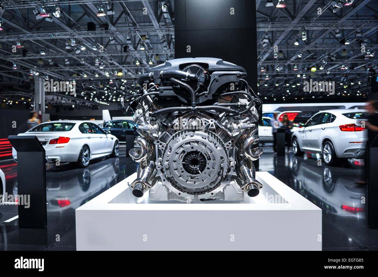 the new shiny car engine on exhibition Stock Photo - Alamy