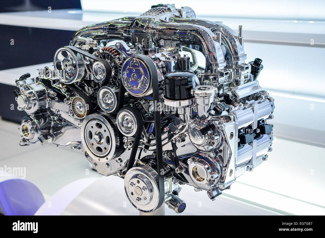 the new shiny car engine on exhibition Stock Photo - Alamy