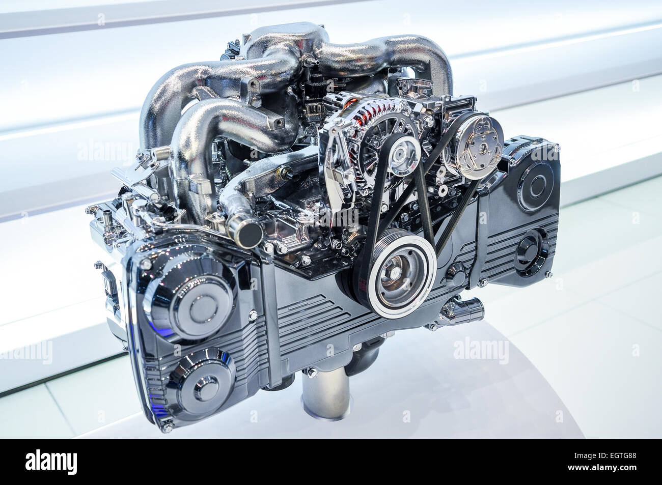 the new shiny car engine on exhibition Stock Photo - Alamy