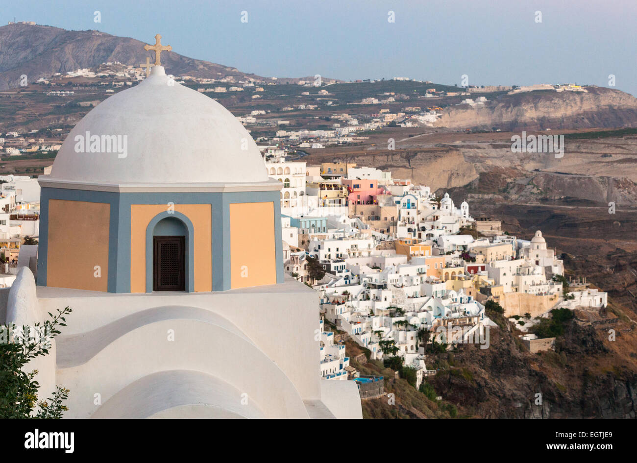 View of Fira at sunset on Santorini island, Greece Stock Photo - Alamy