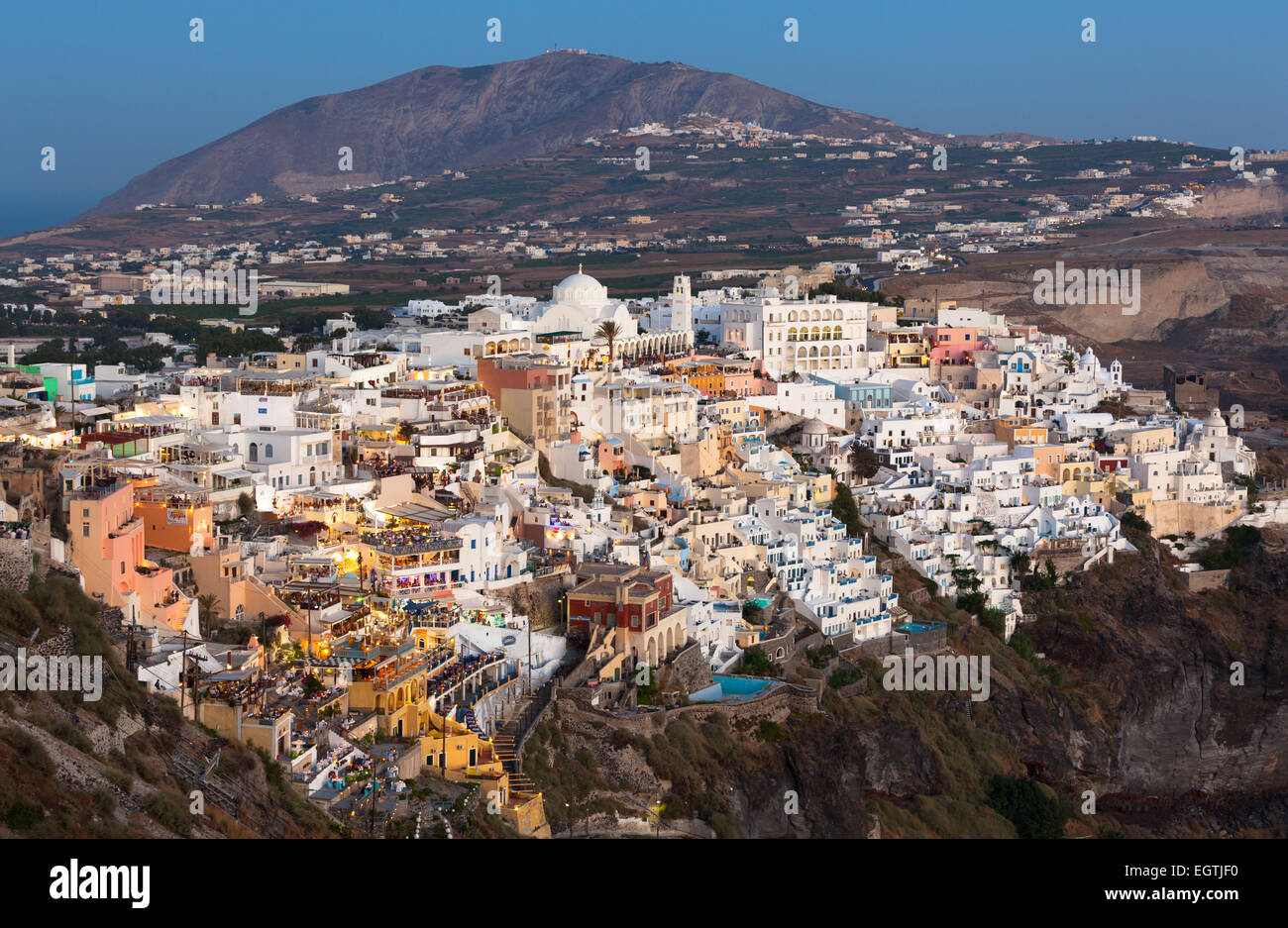View of Fira at sunset on Santorini island, Greece Stock Photo - Alamy