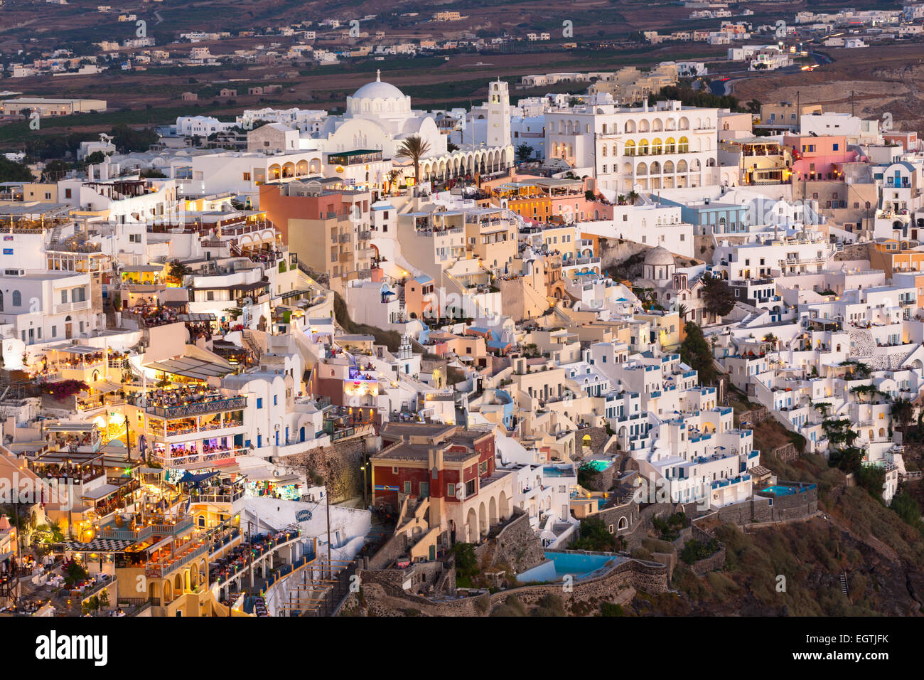 View of Fira at sunset on Santorini island, Greece Stock Photo - Alamy