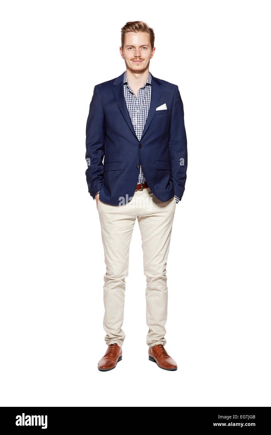 Portrait of standing young man. Isolated on white Stock Photo - Alamy