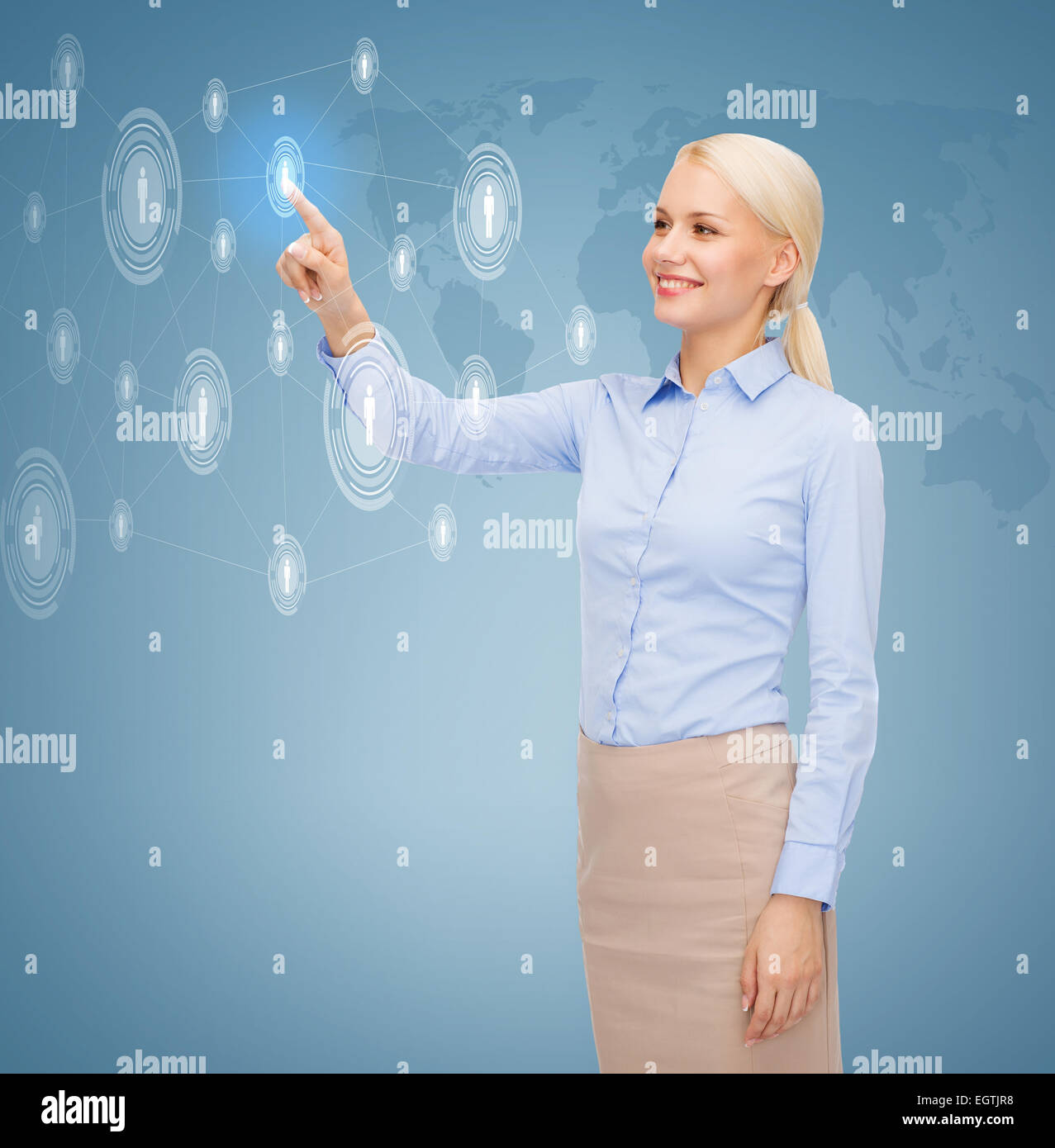 smiling businesswoman working with virtual screen Stock Photo - Alamy