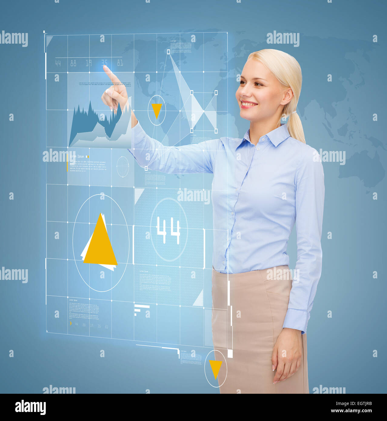 smiling businesswoman working with virtual screen Stock Photo - Alamy