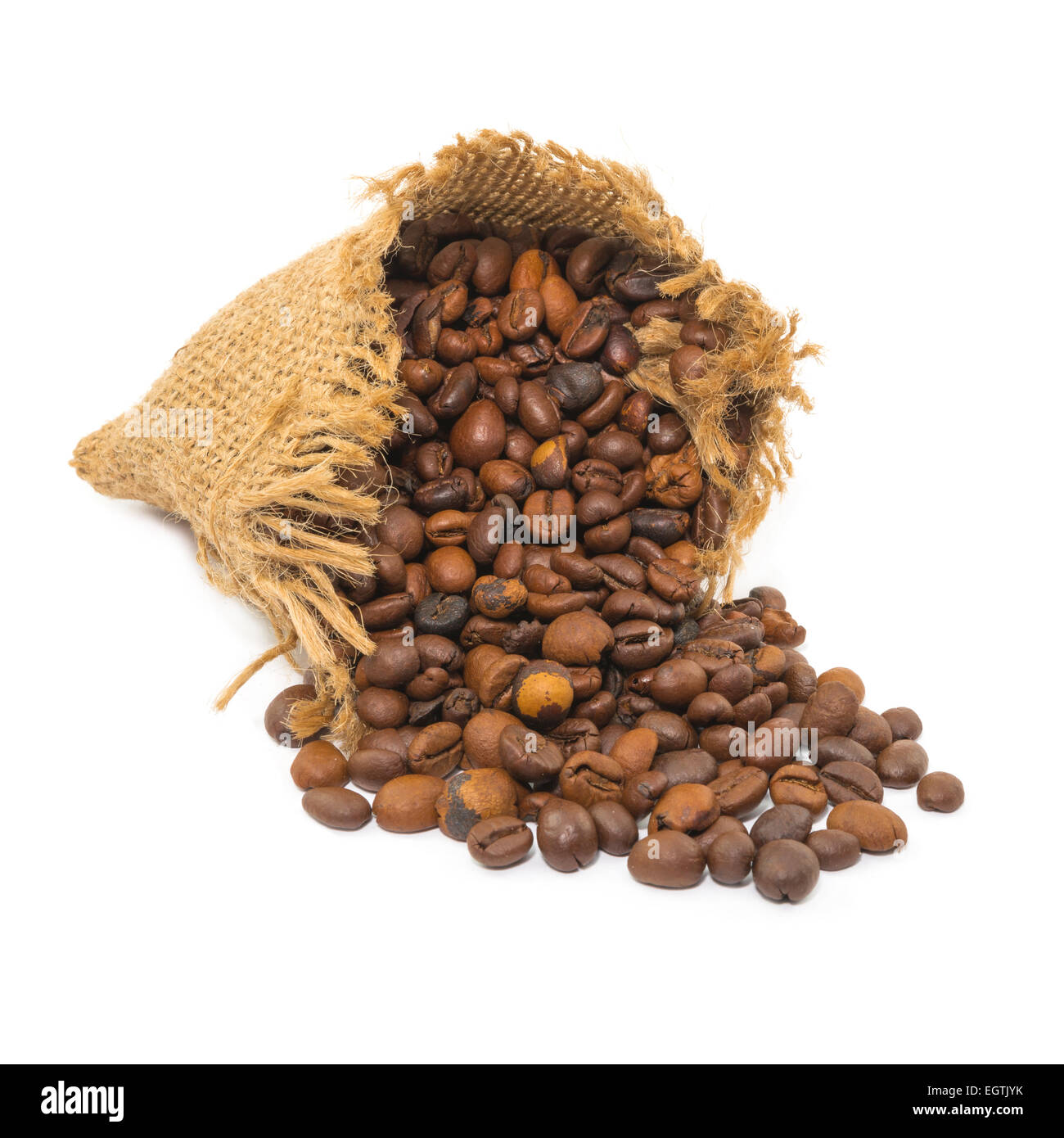 beans coffee in jute sack on white background Stock Photo - Alamy