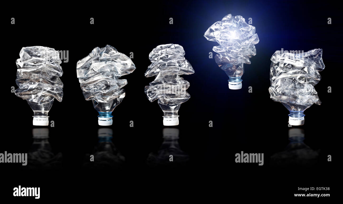 used plastic bottle collection on black Stock Photo - Alamy