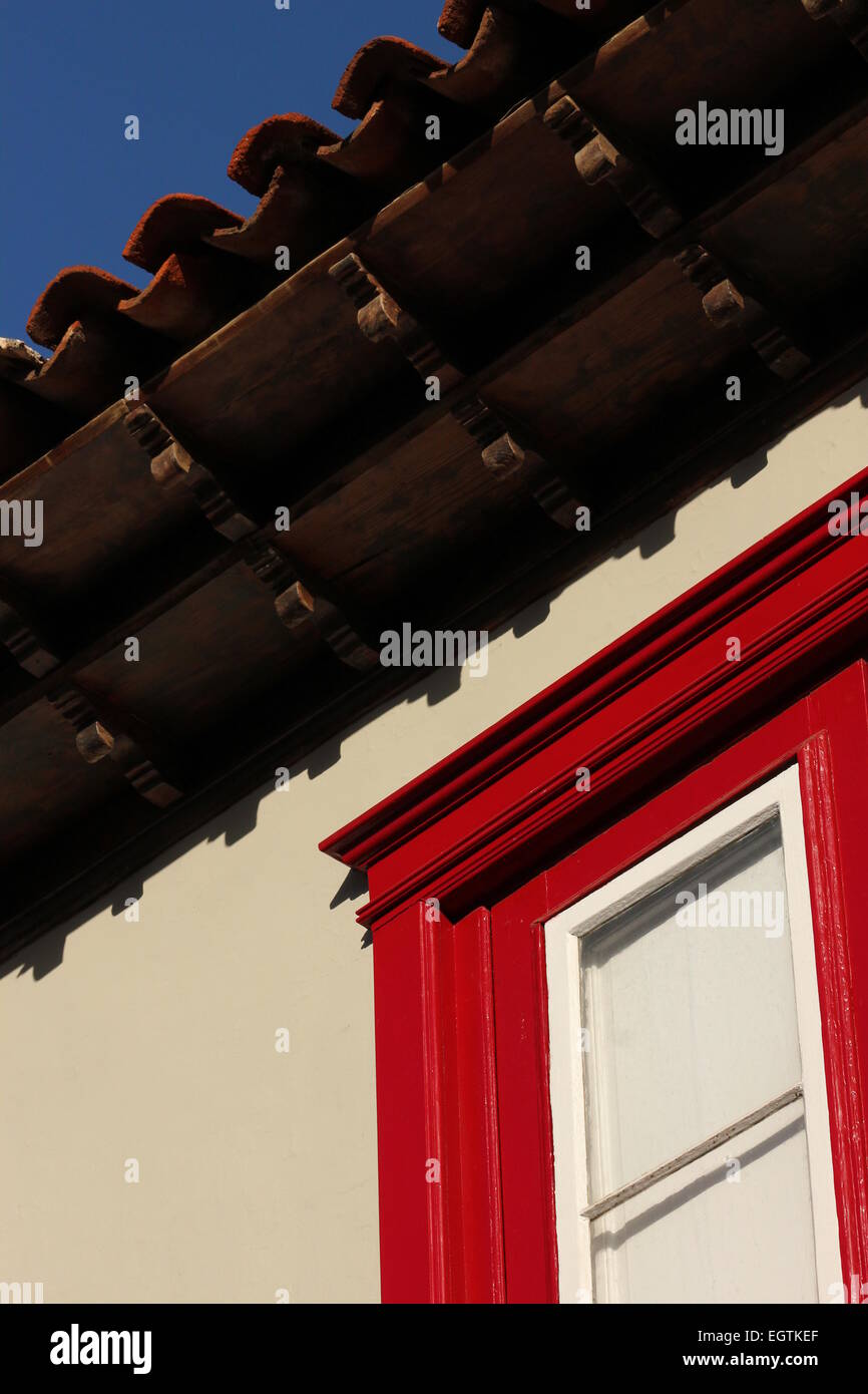 Red casement window. Old cottage window whitewashed cottage Tenerife ...