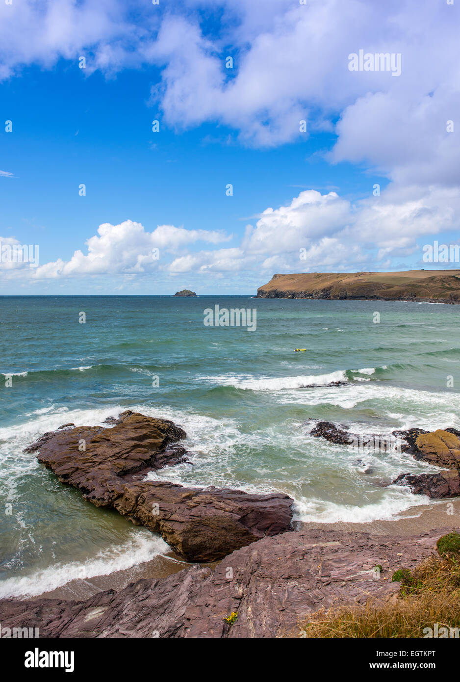 View over Polzeath Beach near Wadebridge Cornwall England Stock Photo ...