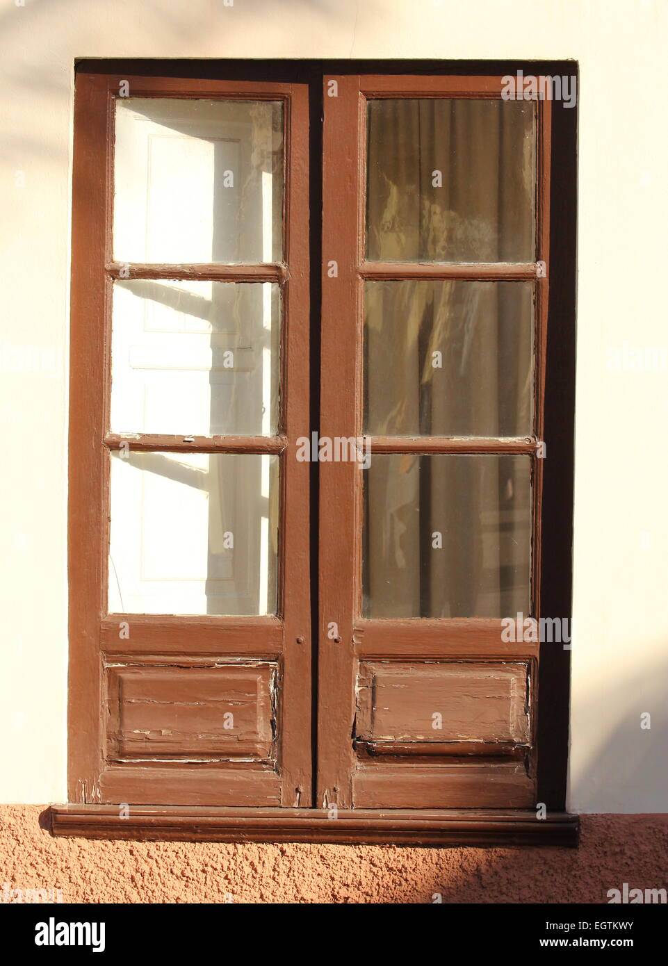 Old wooden casement window. Painted brown casement Puerto de la cruz ...