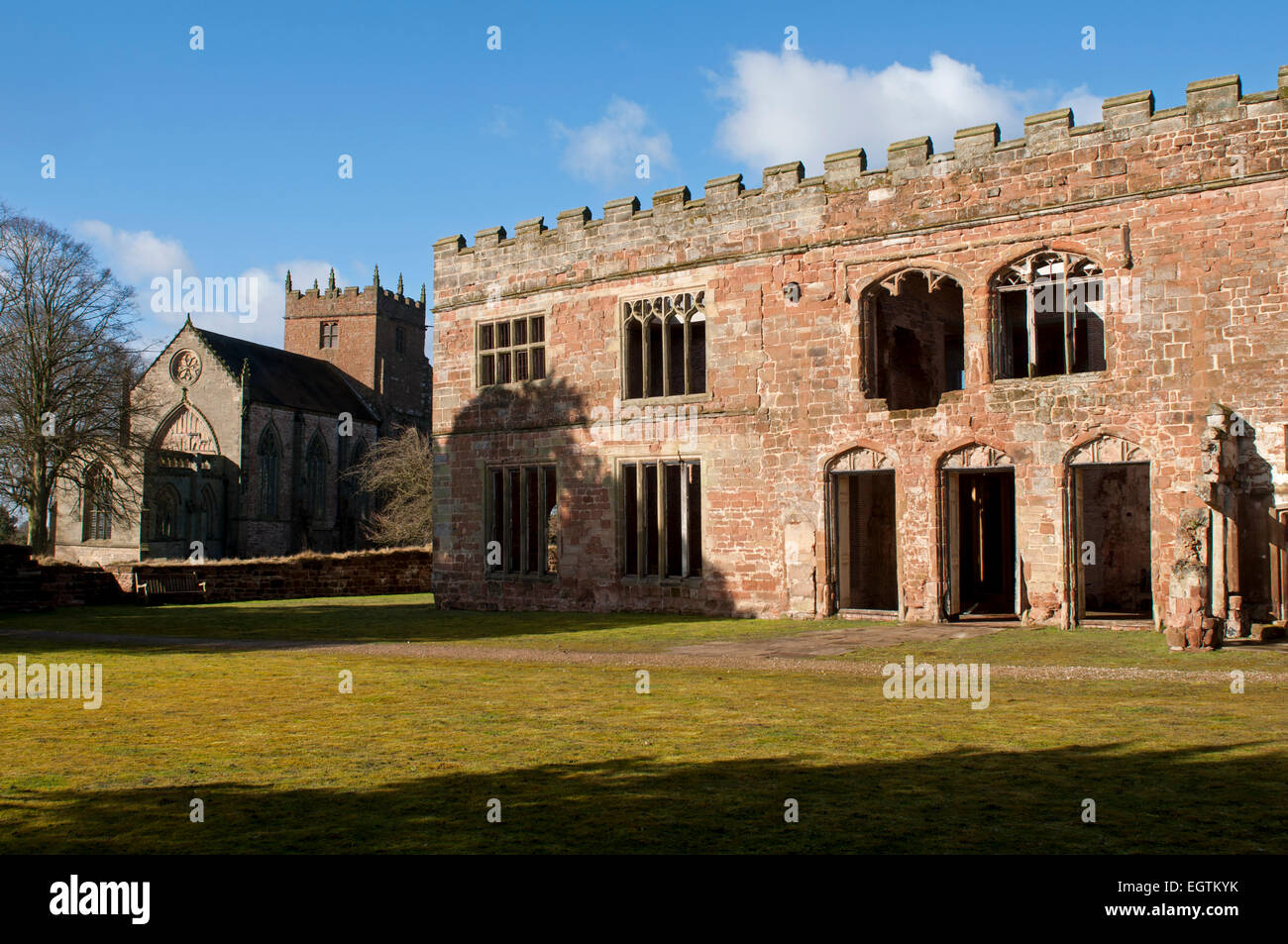 Astley Castle and St. Mary`s Church, Warwickshire, England, UK Stock ...