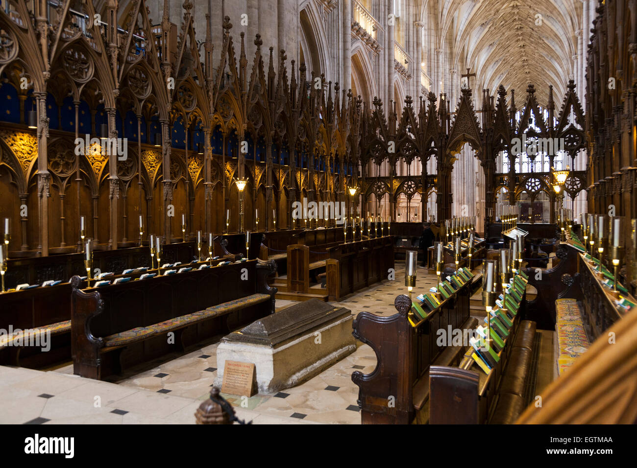 The quire / choir of Winchester Cathedral, with beautiful oak / wooden ...
