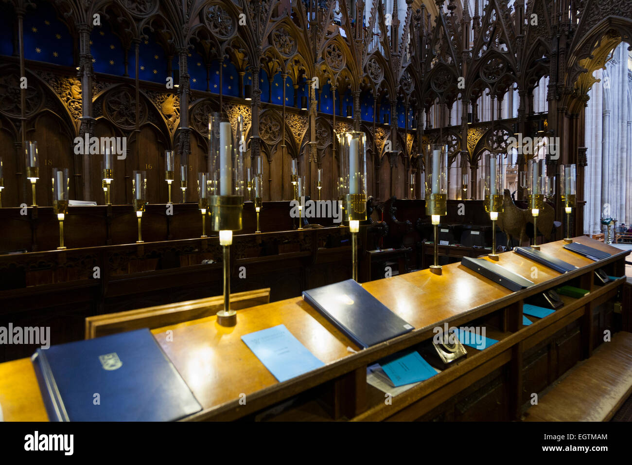 The quire / choir of Winchester Cathedral, with beautiful oak / wooden ...