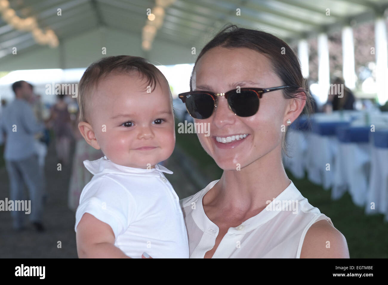 Georgina Bloomberg and son Jasper attend the Hampton Classic Horseshow ...