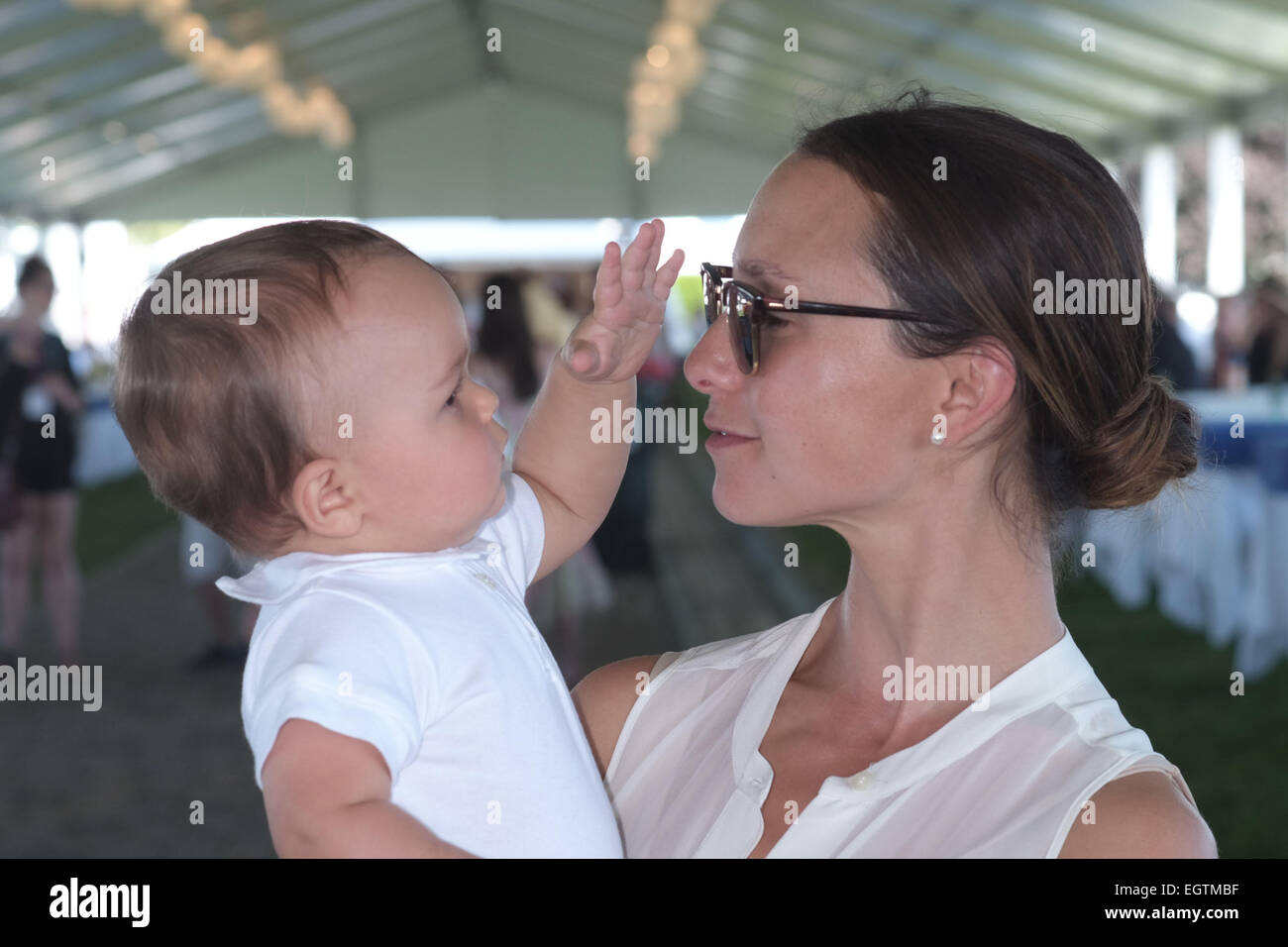 Georgina Bloomberg and son Jasper attend the Hampton Classic Horseshow ...