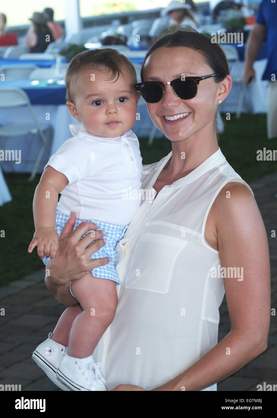 Georgina Bloomberg and son Jasper attend the Hampton Classic Horseshow ...