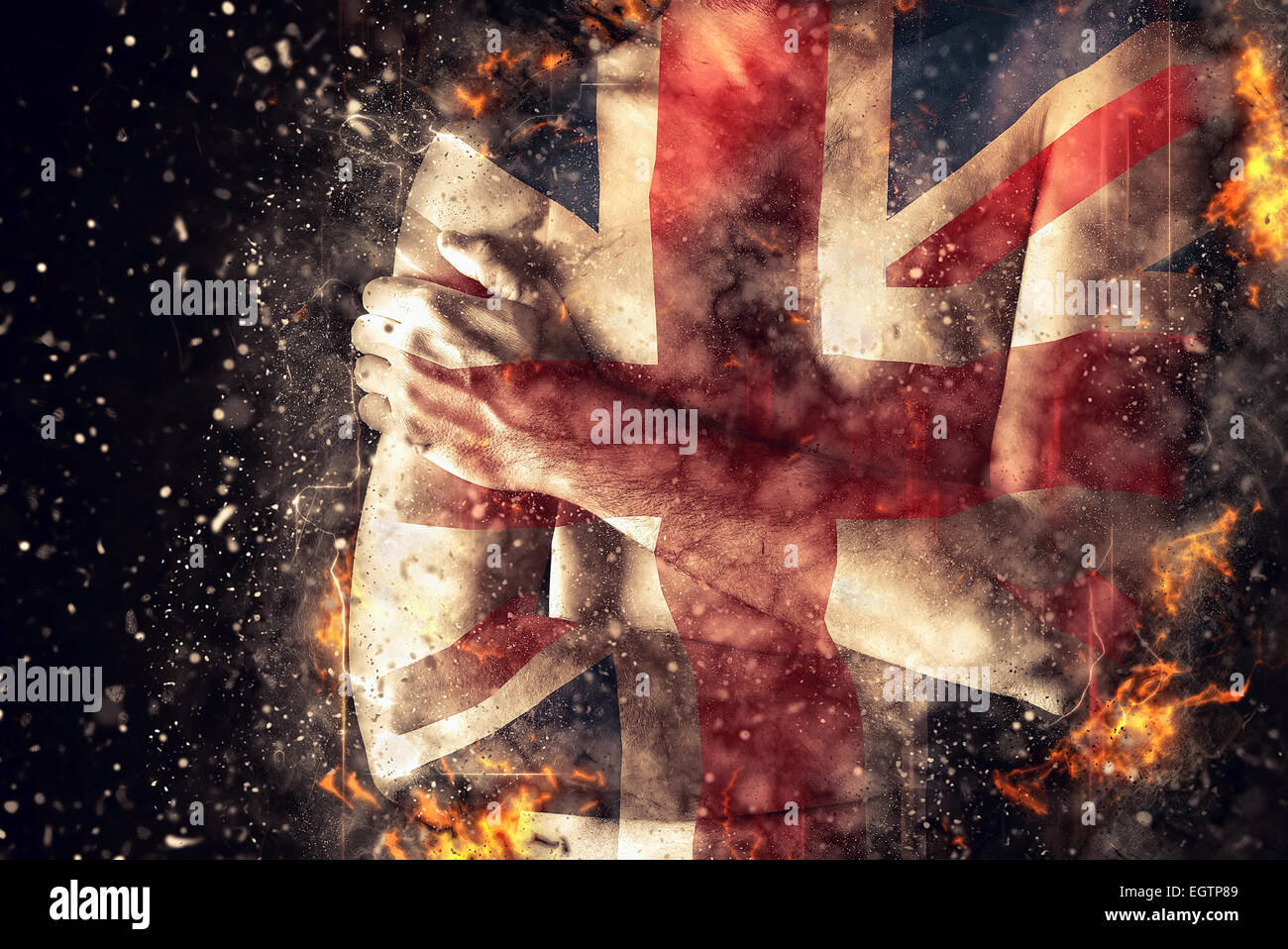 British man with Great Britain Flag painted on his body as Patriotism ...