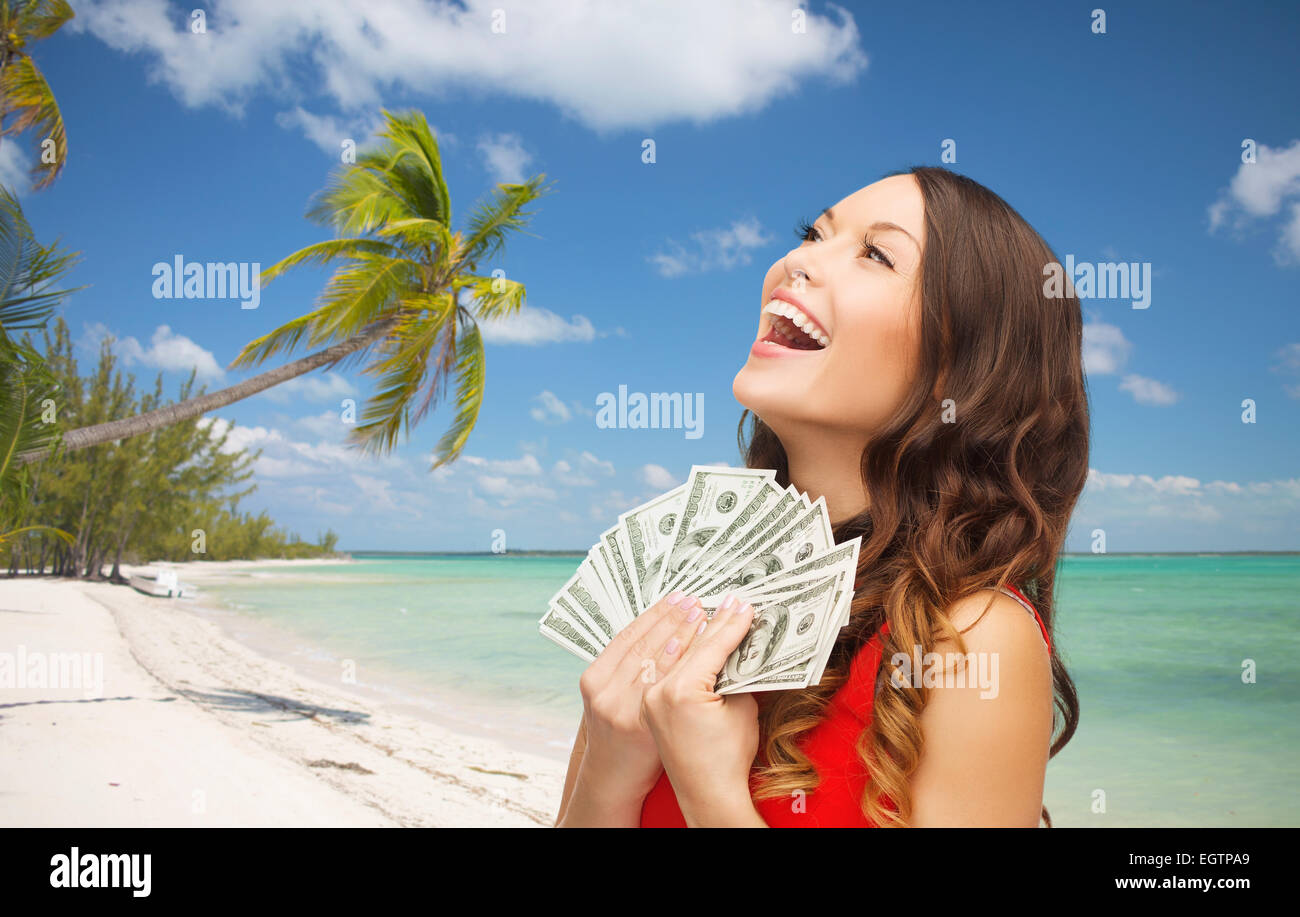 woman in red dress with us dollar money Stock Photo - Alamy