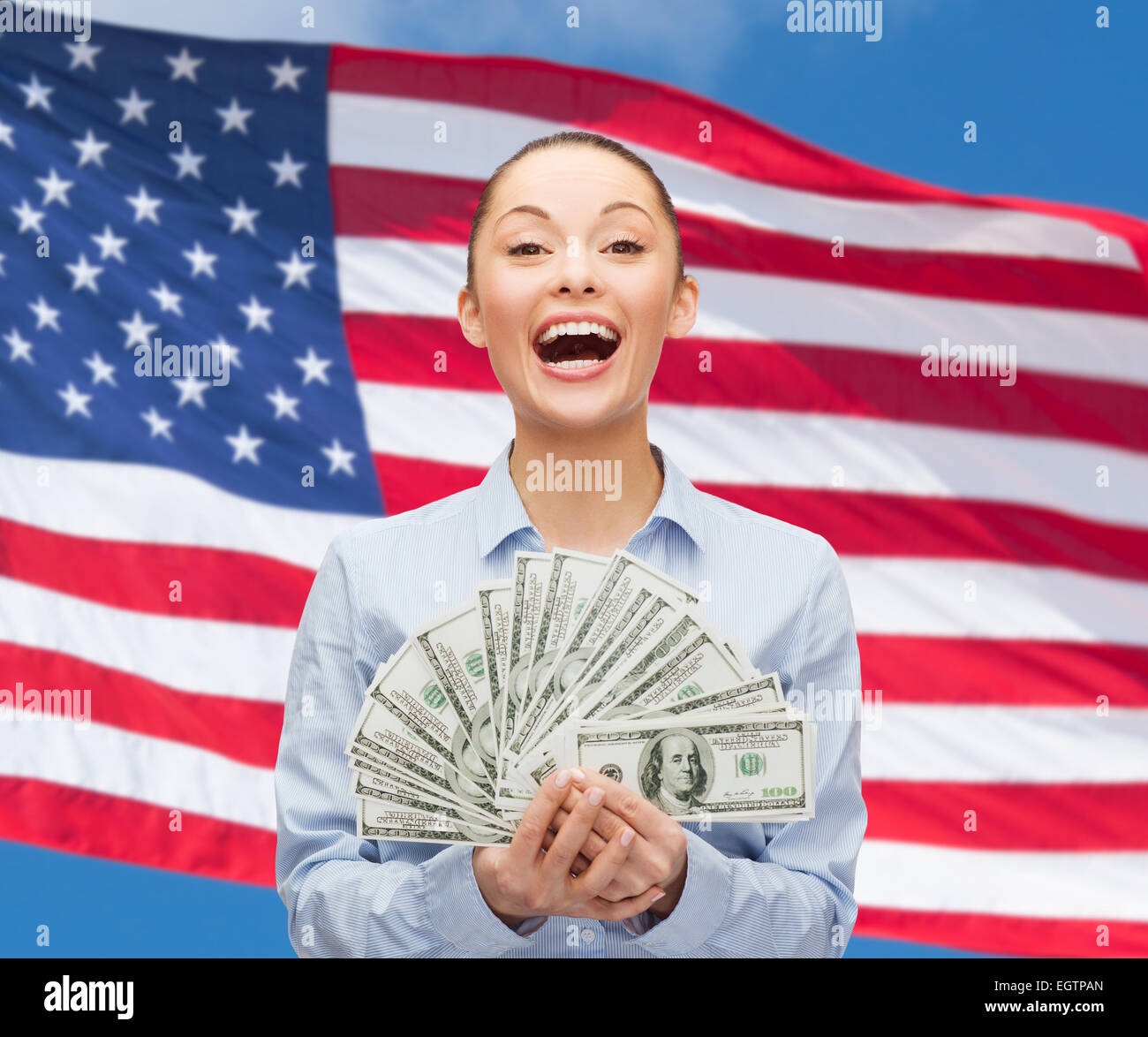 laughing businesswoman with dollar cash money Stock Photo - Alamy
