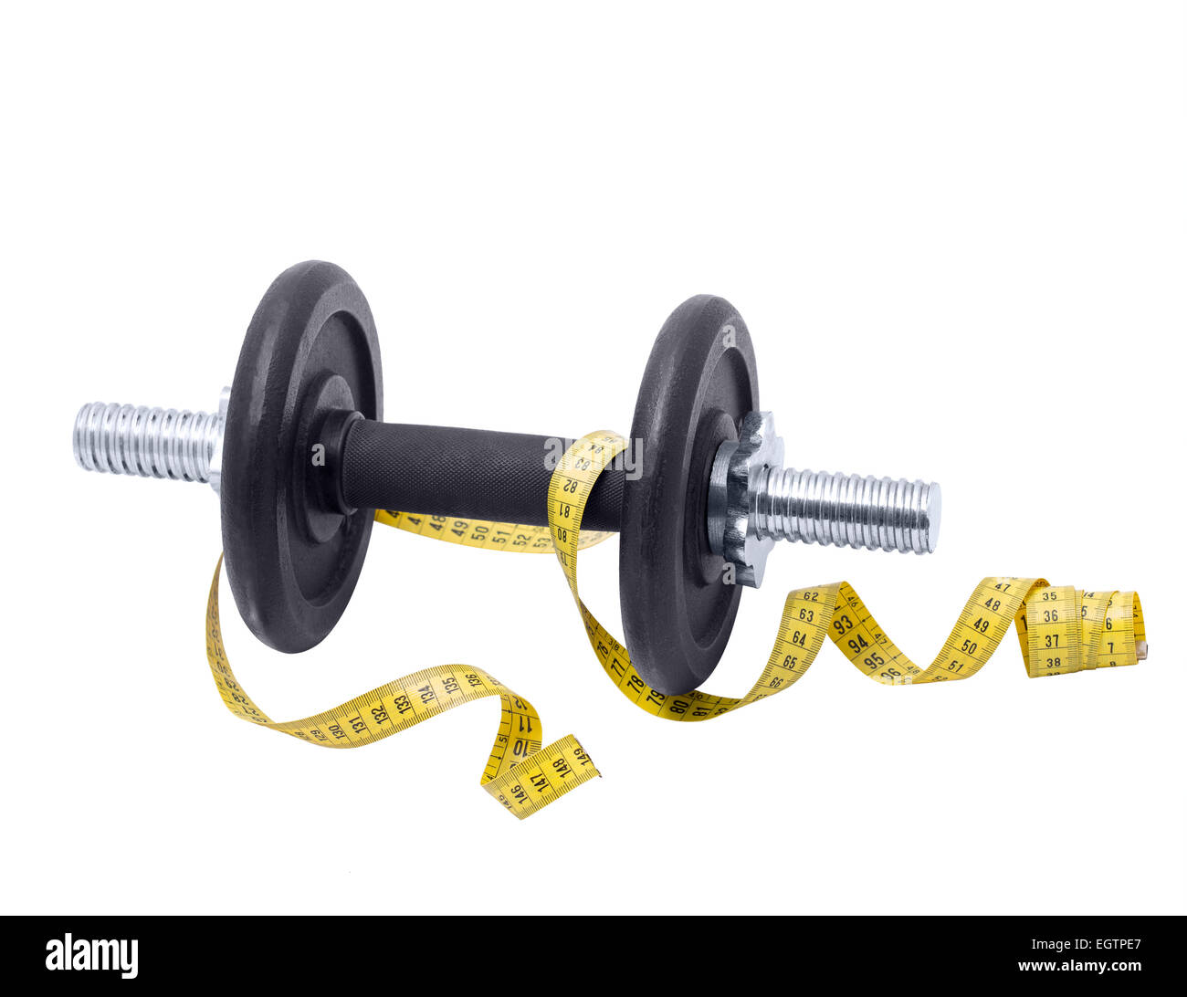 Hand weights, isolated on white, with a measurement tape Stock Photo ...