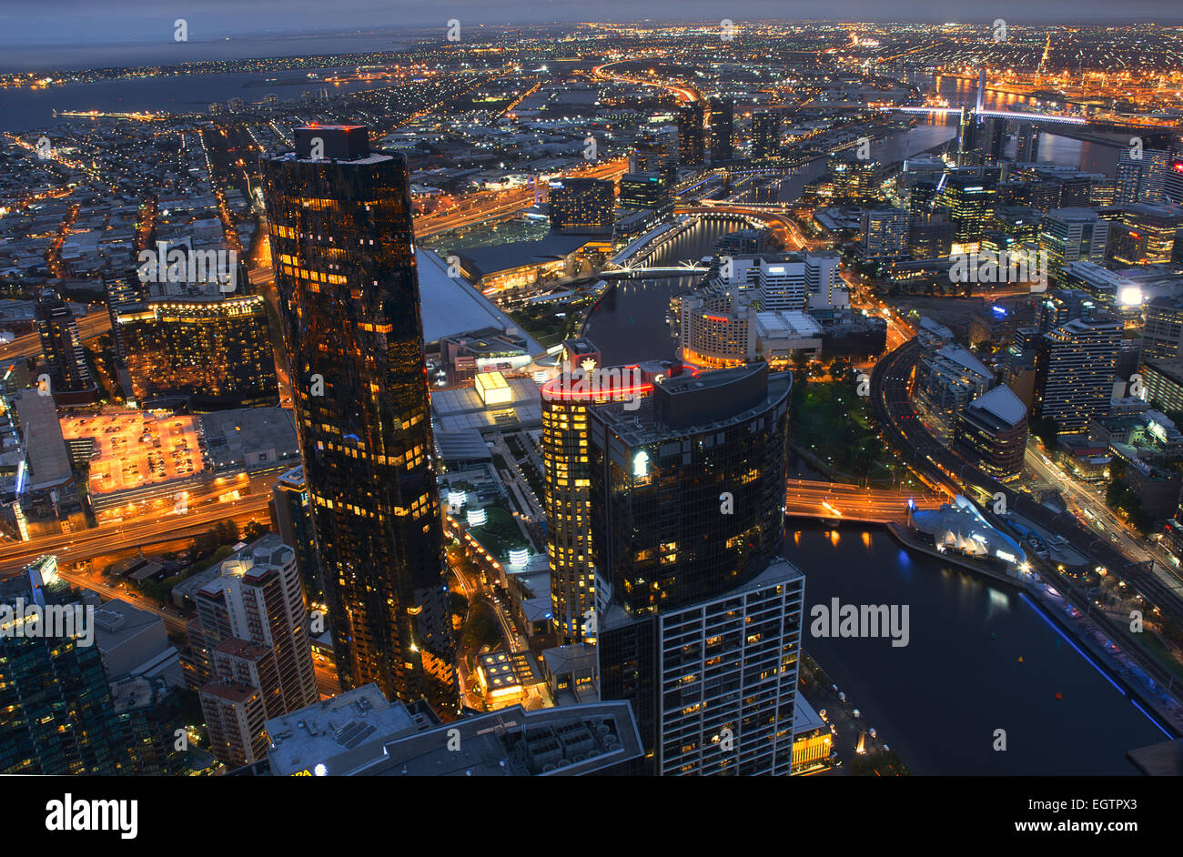Melbourne Aerial View of City At Night Stock Photo - Alamy