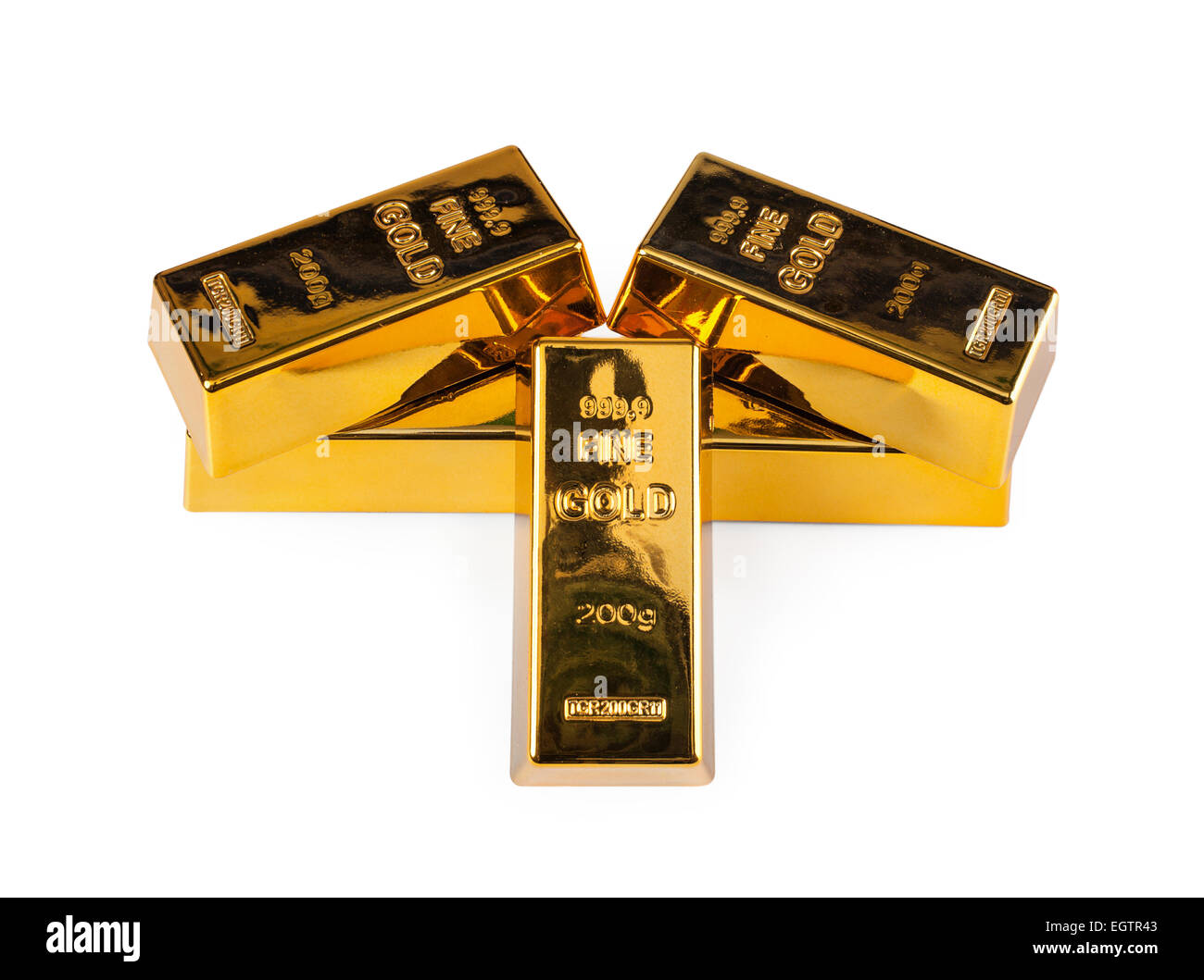 Five gold bars isolated on white background Stock Photo - Alamy