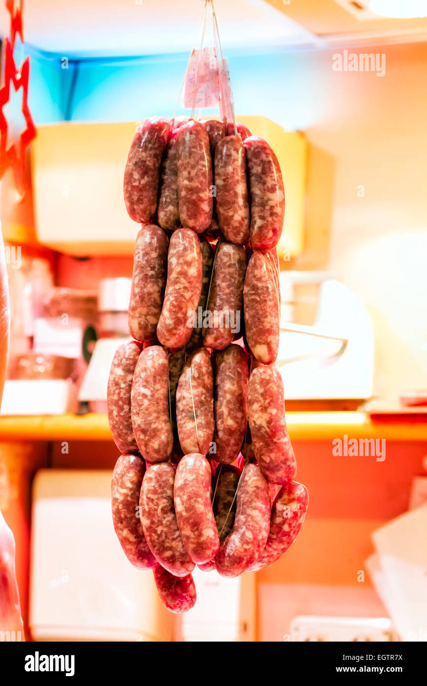 Sausages on Display at a Local Market Stock Photo - Alamy