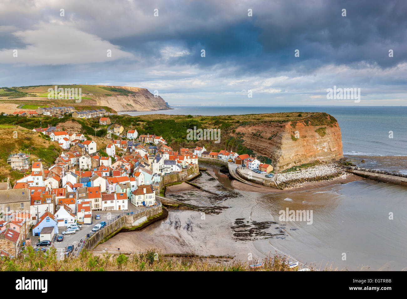 A view over the traditional fishing village of Staithes, North ...