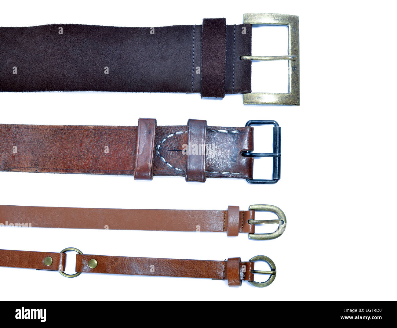 four belts on white background Stock Photo - Alamy