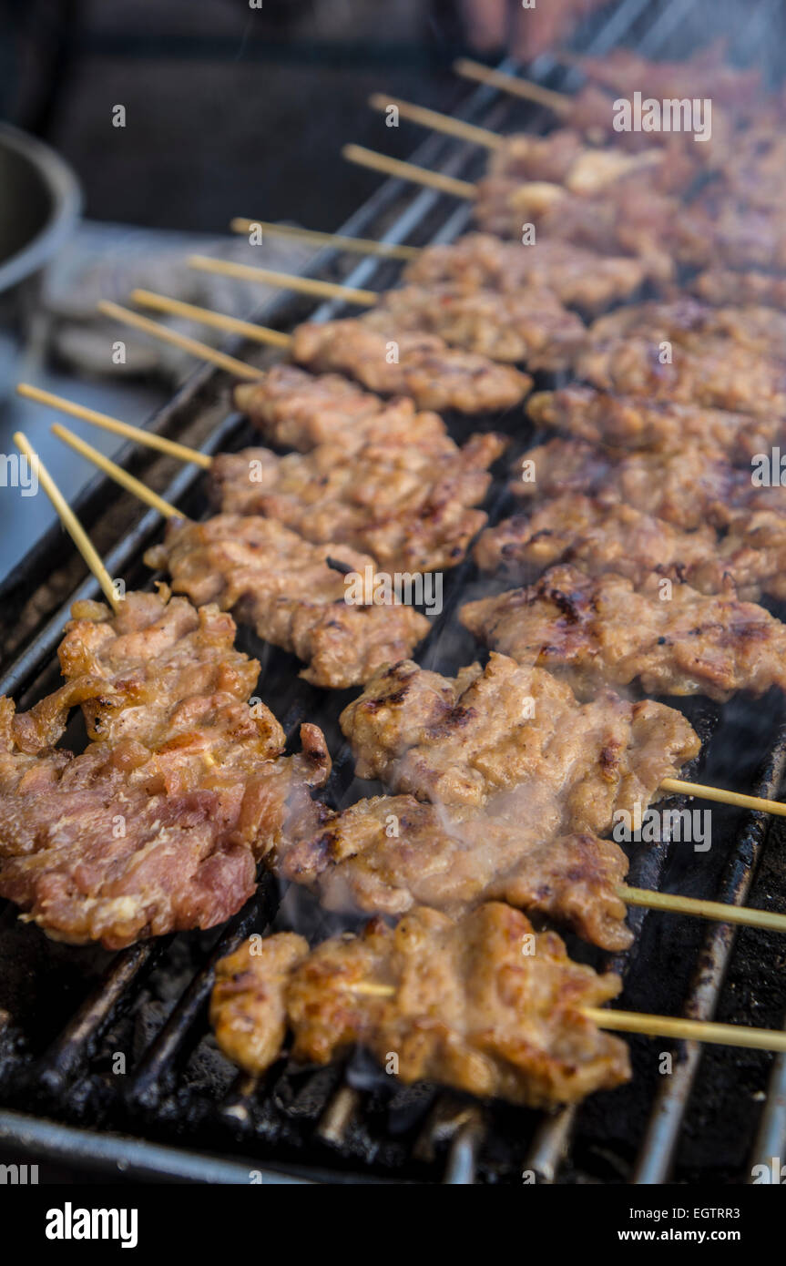 grilled charcoal pork grilled pork smoke marinated pork on stick ...