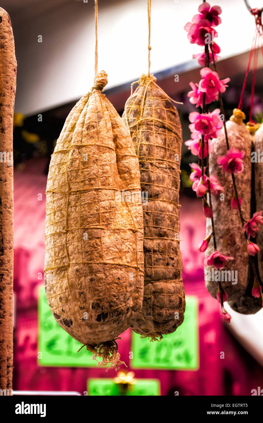 Salami on Display at a Local Market Stock Photo - Alamy