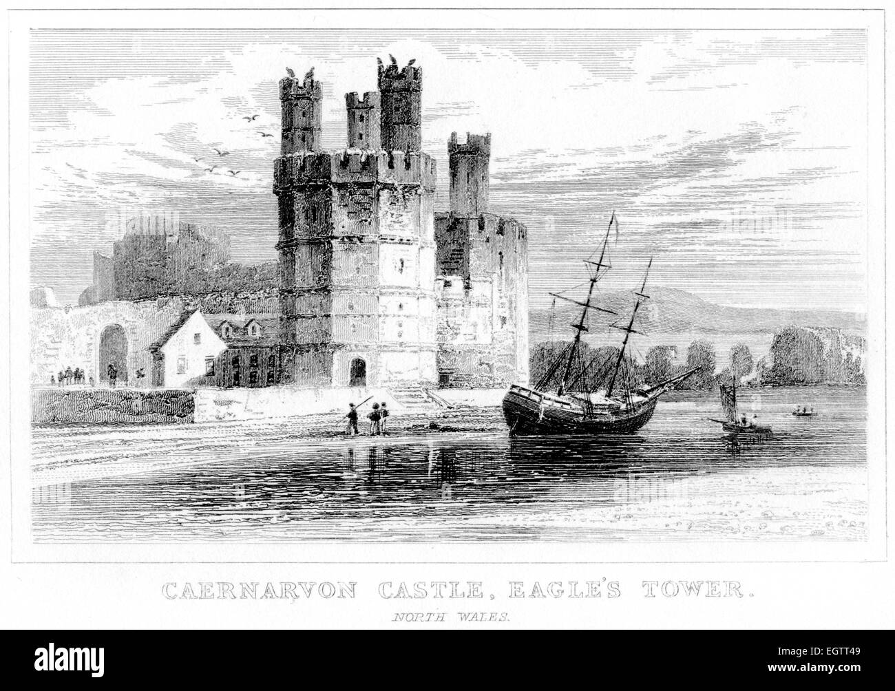 An engraving of Caernarvon Castle, Eagles Tower, North Wales scanned at ...