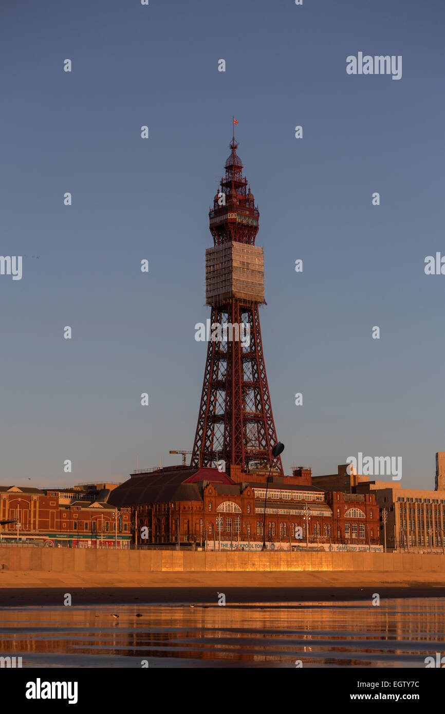 Blackpool tower at sunset from the beach Stock Photo - Alamy
