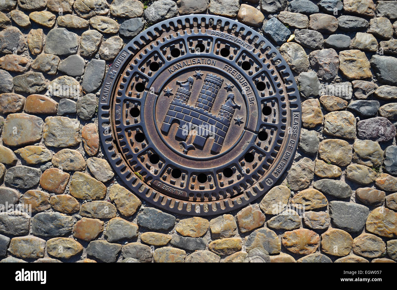 View of a typical manhole of the City Stock Photo - Alamy