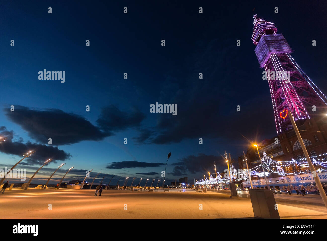 Blackpool Illuminations at night with the illuminated tower Stock Photo ...