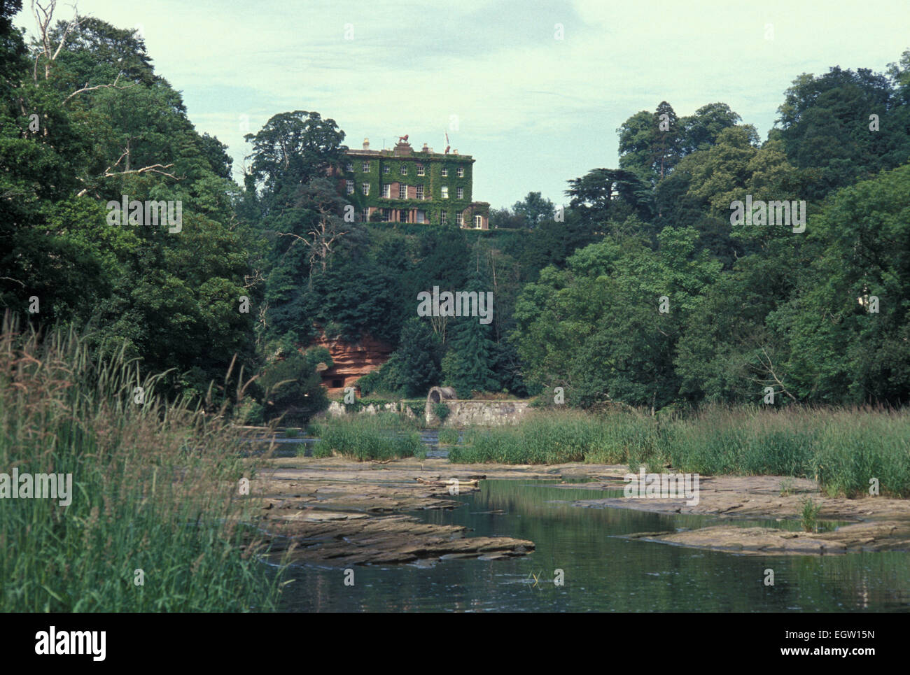 Corby Castles and caves above river Eden Cumbria England UK Stock Photo ...