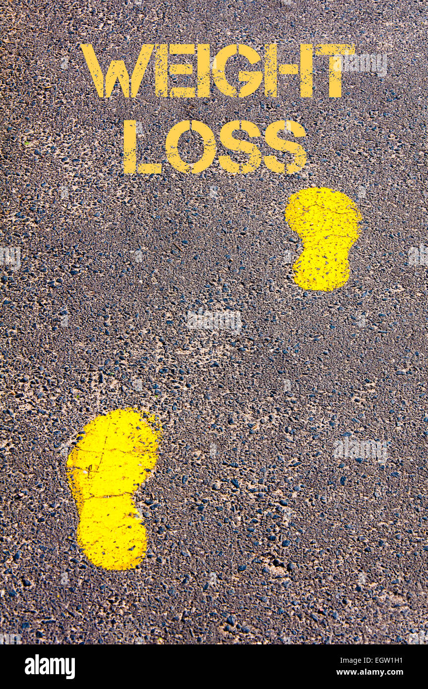 Yellow footsteps on sidewalk towards Weight Loss.Healthy Lifestyle ...