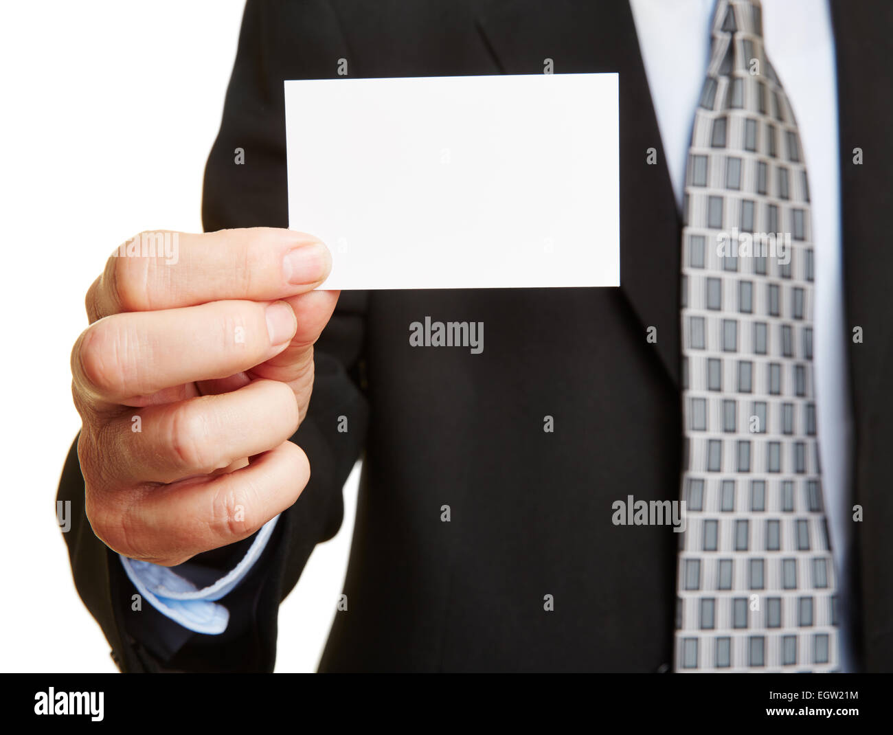 Hand of a businessman holding empty white business card Stock Photo - Alamy
