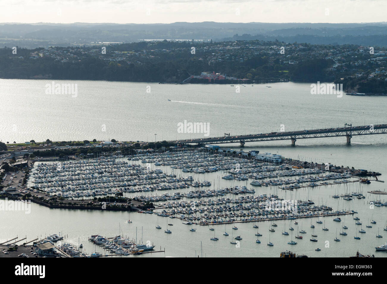Westhaven Marina as seen from the Skytower, Auckland, North Island, New ...