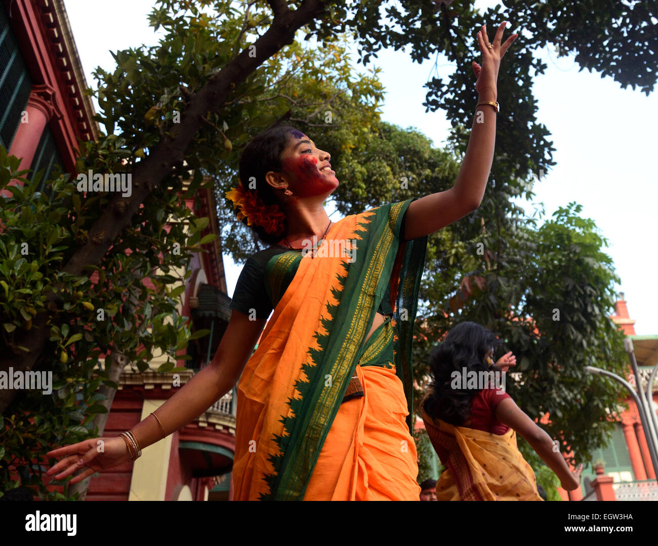 Devotees were dancing as they celebrate Holi Festival. Rabindra Bharati ...